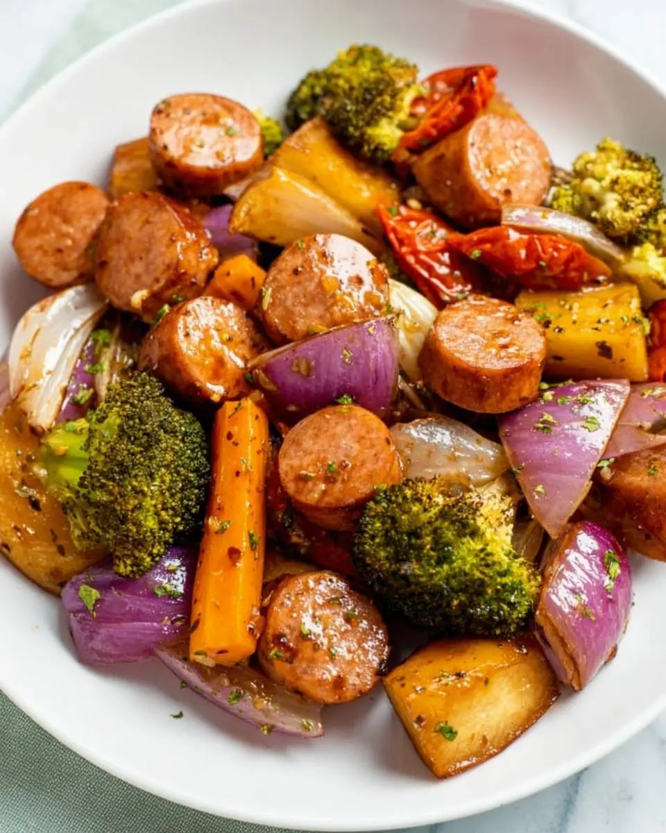One-Pan Honey Garlic Kielbasa And Veggies