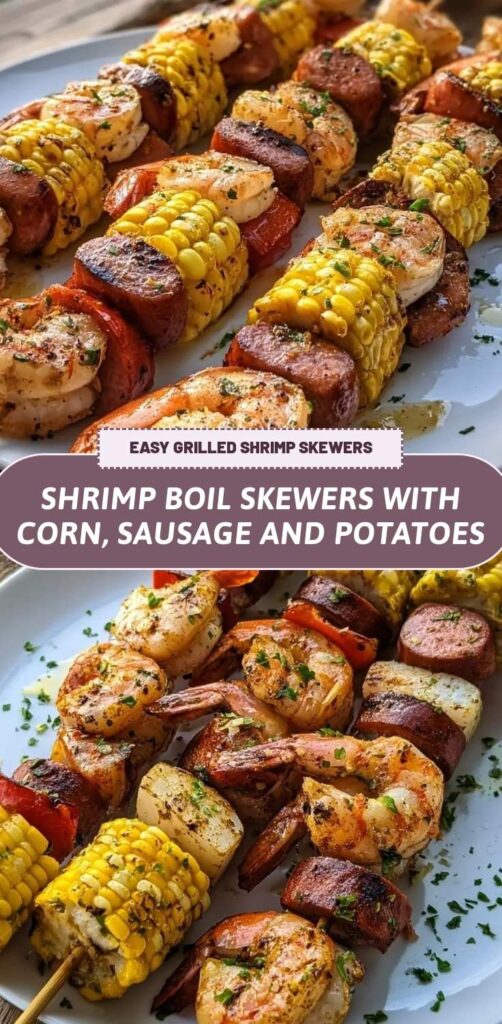 Shrimp Boil Skewers with Corn, Sausage and Potatoes